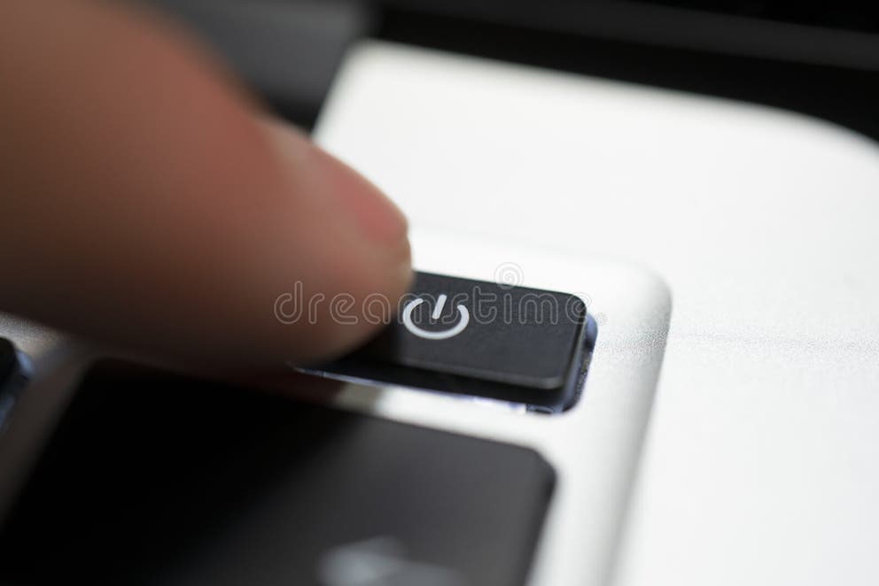 Human Hand Press Shutdown Button on Computer Stock Photo - Image of ...