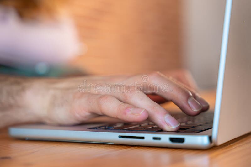 Human Hand Presses Power Button on Laptop Keyboard Stock Image - Image ...