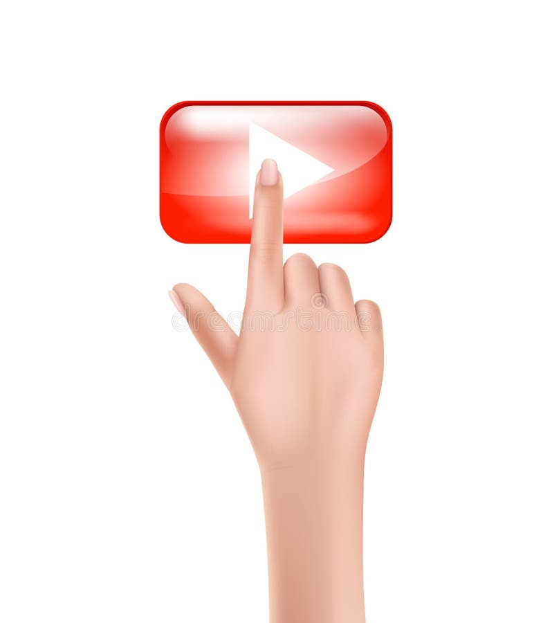 Human Hand Presses on Red Play Button Stock Vector - Illustration of ...