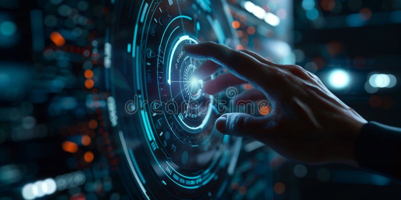 Human Hand Pressing on the Blue Button Stock Illustration ...