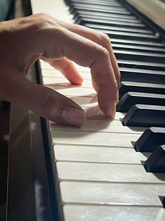 Human Hand Pressing on Key Piano Stock Photo - Image of performance ...