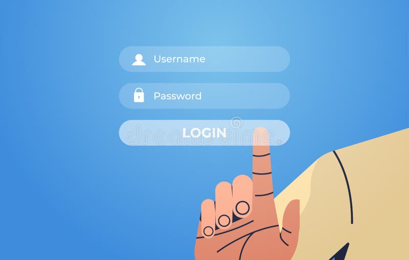 Human Hand Pressing Login Button on Virtual Screen Authorization ...