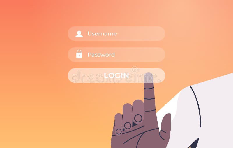 Human Hand Pressing Login Button on Virtual Screen Authorization ...