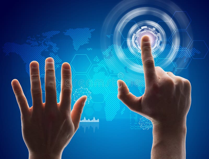 Human Hand Pressing Virtual Button Stock Photo - Image of choice, click ...