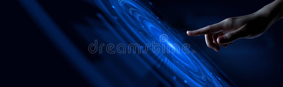 Human Hand Pressing on Virtual Digital Screen Stock Photo - Image of ...