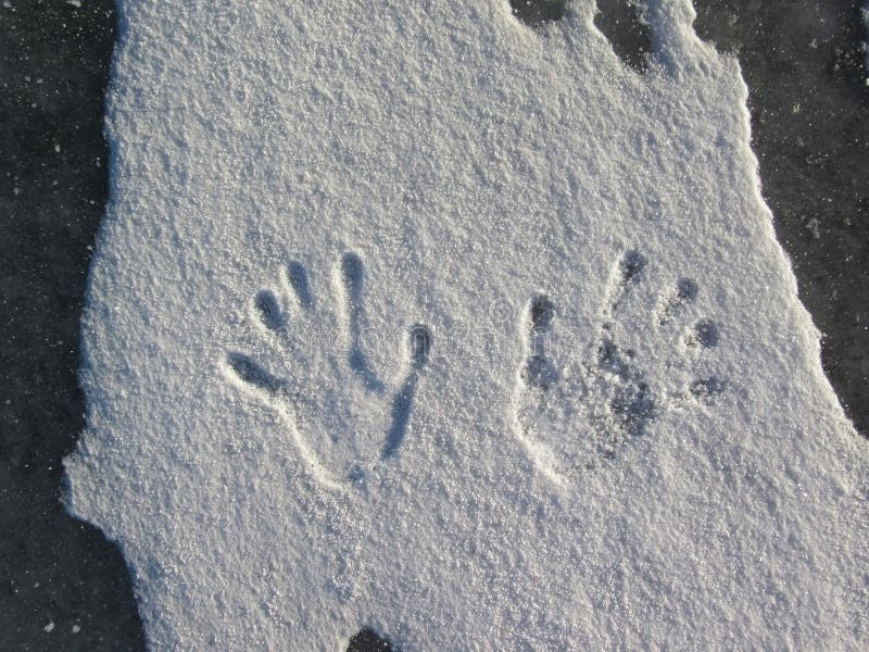 Human Hand Print in Fresh White Snow Stock Image - Image of impression ...