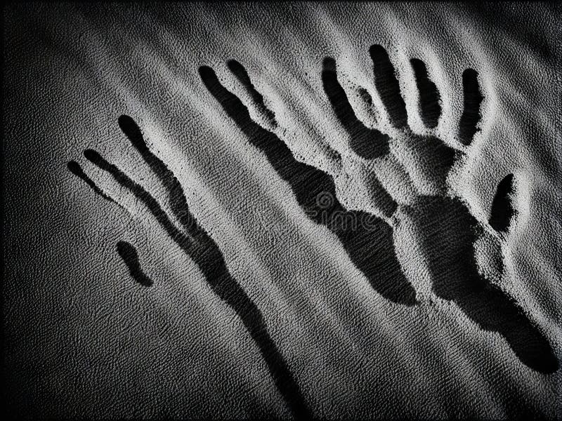 Human hand print on sand stock illustration. Illustration of closeup ...