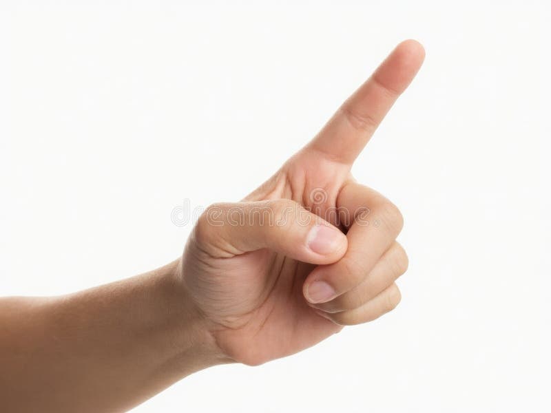 A Hand Raised with an Index Finger Pointing Upward Against a Plain ...