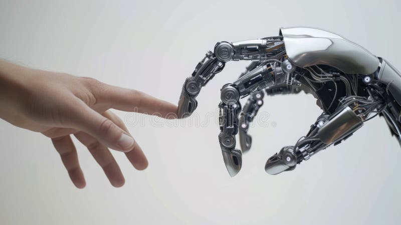 Human and Robotic Hand Interaction.AI Generated Image Stock Photo ...