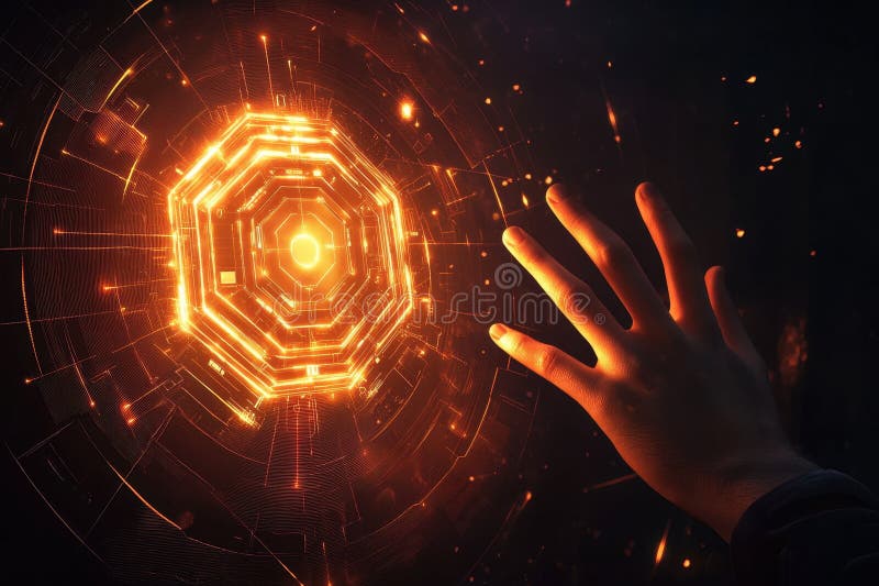 Glowing Hexagonal Interface with Human Hand Reaching for Digital ...