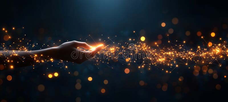Human Hand Reaching for Glowing Network of Connections, Symbolizing ...