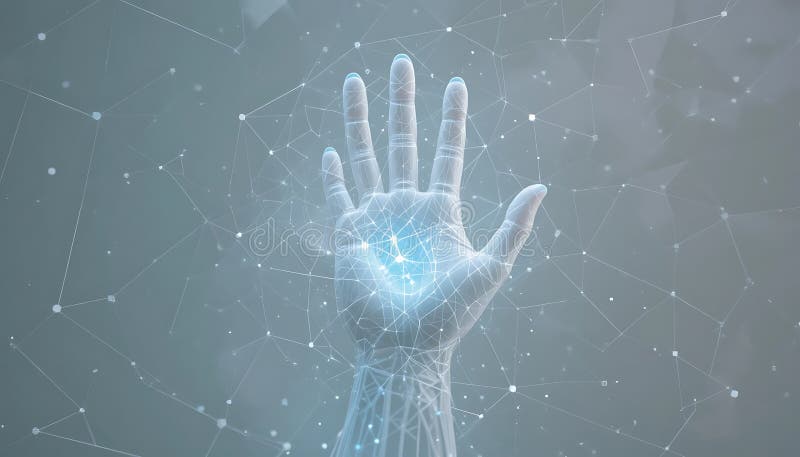 Human Hand Reaching Out with Digital Connections and Glowing Center ...