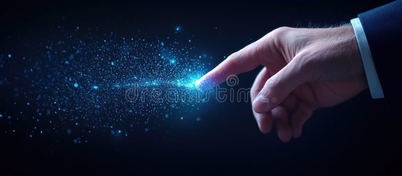 A Human Hand Reaching Out and Interacting with a Stream of Vibrant Blue ...