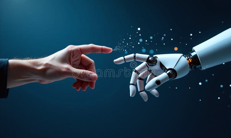 Human Hand Reaching Out Robotic Hand Reaching Back Stock Illustration ...