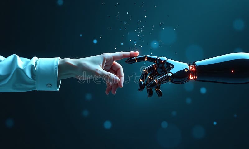 Human Hand Reaching Out Robotic Hand Reaching Back Stock Illustration ...