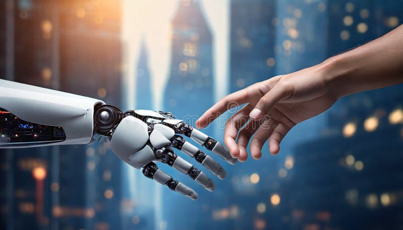 Human Hand Reaching Out To Robot Hand. the Connection between Humans ...