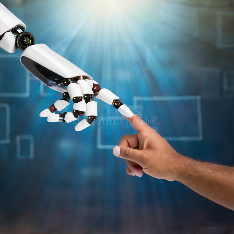 Human Hand Reaching Out To Robot Hand. the Connection between Humans ...