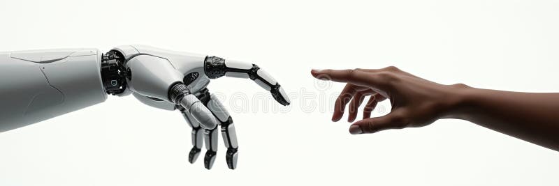 Human Hand Reaching Out To Robotic Android Hand. Artificial ...