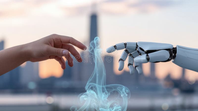 A Human Hand Reaching Out To a Robotic Hand, Symbolizing the Connection ...