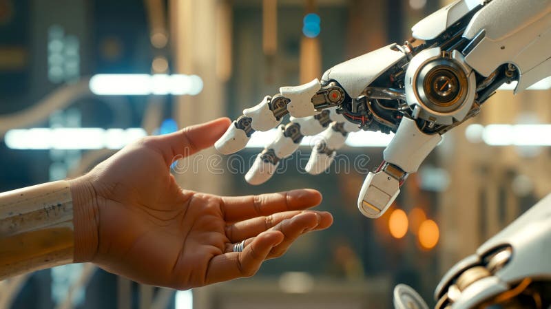 A Robot Hand Reaching Out To a Human Hand Stock Image - Image of ...