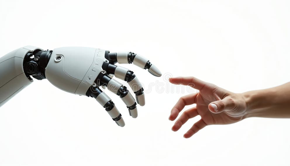 Human Hand Reaching Robot Hand, Ai Future Technology Concept ...