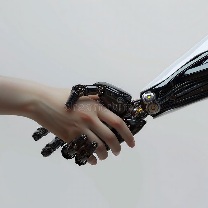 A Human Shaking Hand an AI Robot Stock Illustration - Illustration of ...