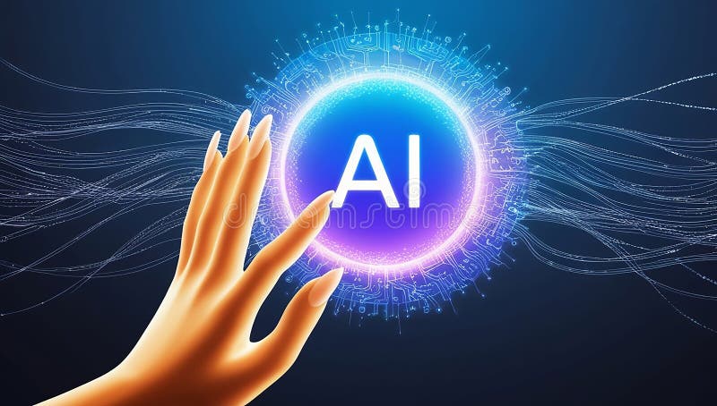 A Human Hand Touches a Glowing AI Icon To Customize AI-generated ...