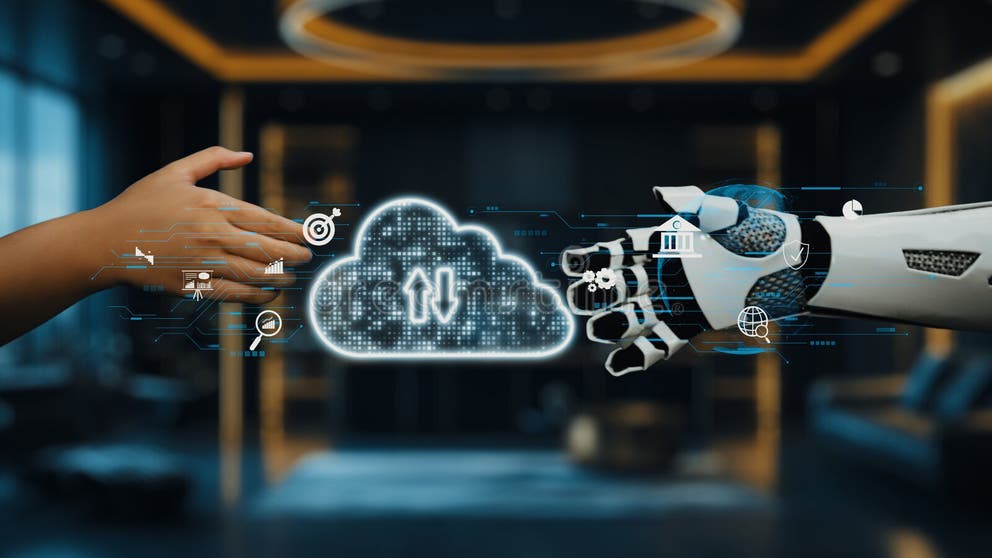 Human Hand Reaching Toward Robotic Hand in Modern Office Setting with ...