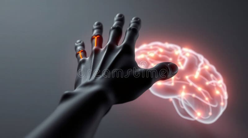 Human Hand Reaching Towards a Glowing Brain Representation Emphasizing ...