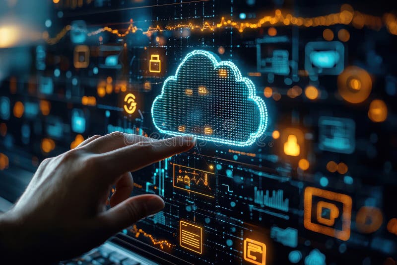 Hand Interacting with Digital Cloud Interface Concept in Cyber ...