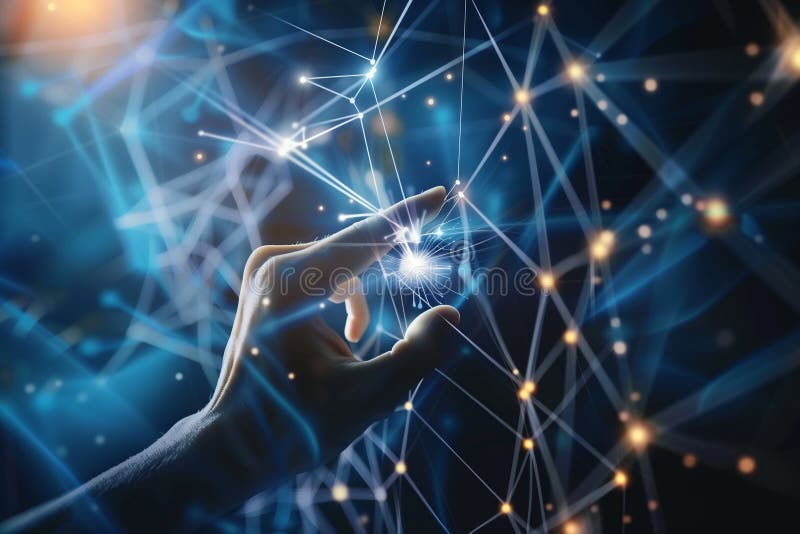 Human Hand Reaching Towards a Glowing Digital Interface. Stock ...