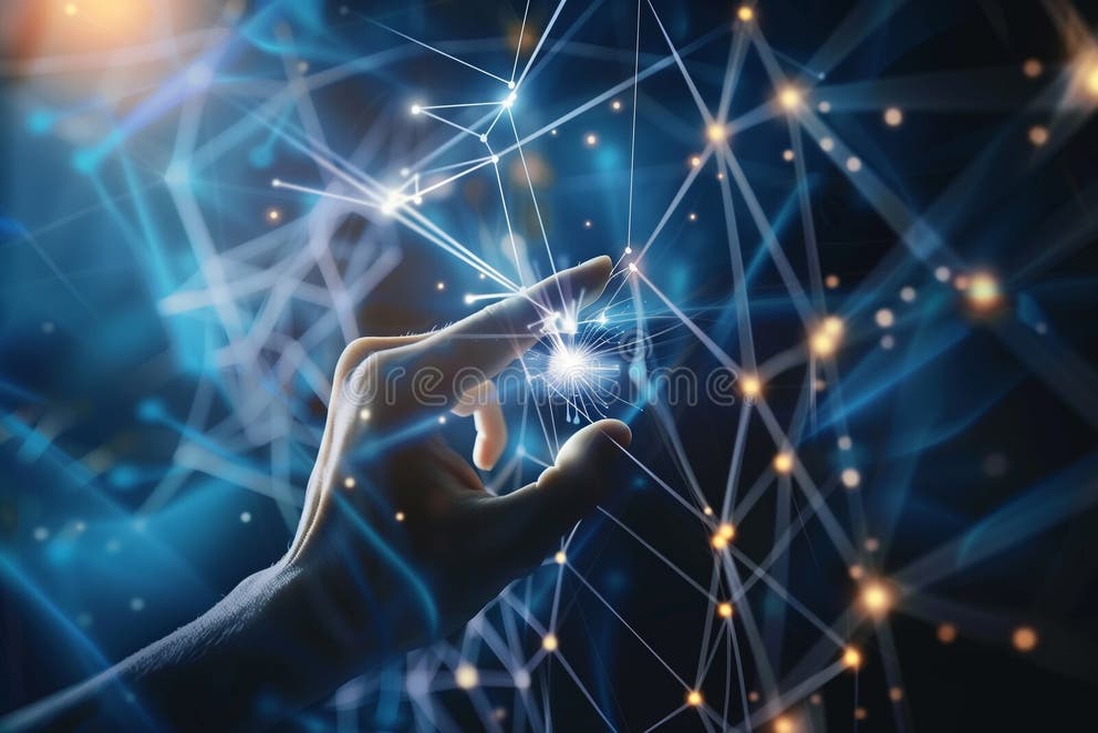 Human Hand Reaching Towards a Glowing Digital Interface. Stock ...