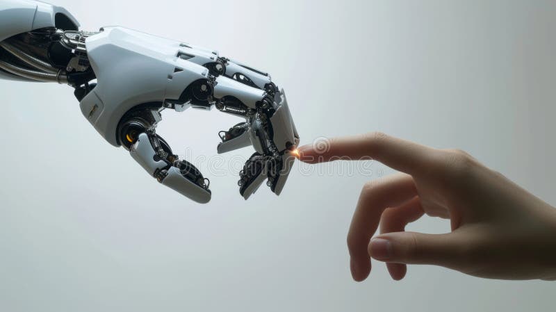 Human Hand Reaching Towards a Robotic Hand.AI Generated Image Stock ...