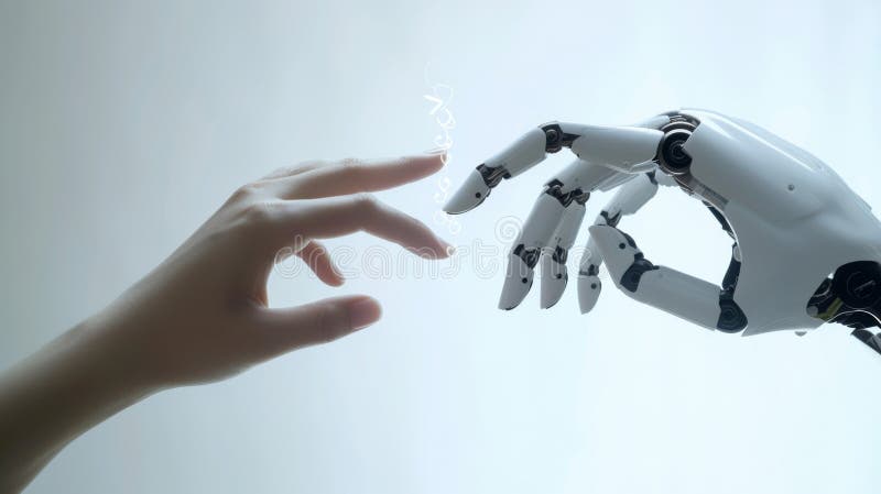 Human Hand Reaching Towards a Robotic Hand.AI Generated Image Stock ...
