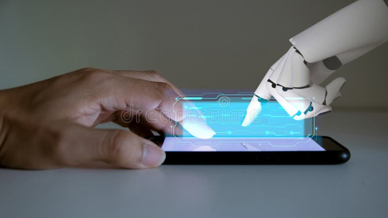 Human Hand and Robot Hand Artificial Intelligence Technology Screen ...