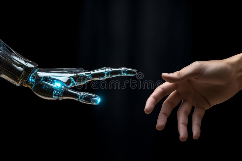 Human Hand and Robot Finger Touch Sense of Technology. AI Generated ...