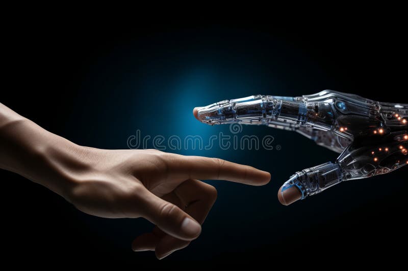 Human Hand and Robot Finger Touch Sense of Technology. AI Generated ...