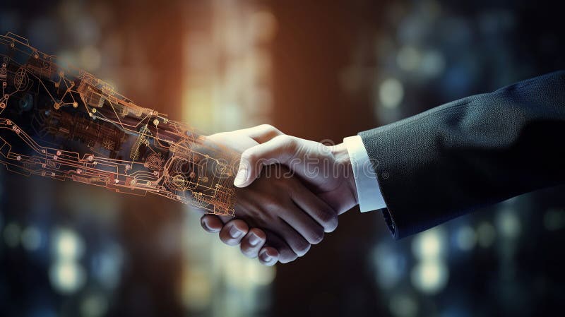 Human Hand and Robot Hand in Handshake. Generative AI Stock ...