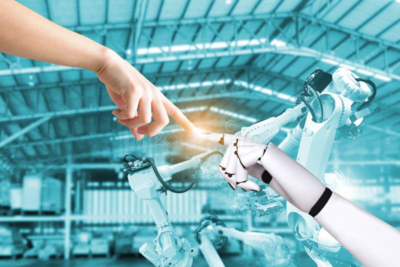 Human Hand Robot Hand Technology and Industry Cooperation Stock Photo ...