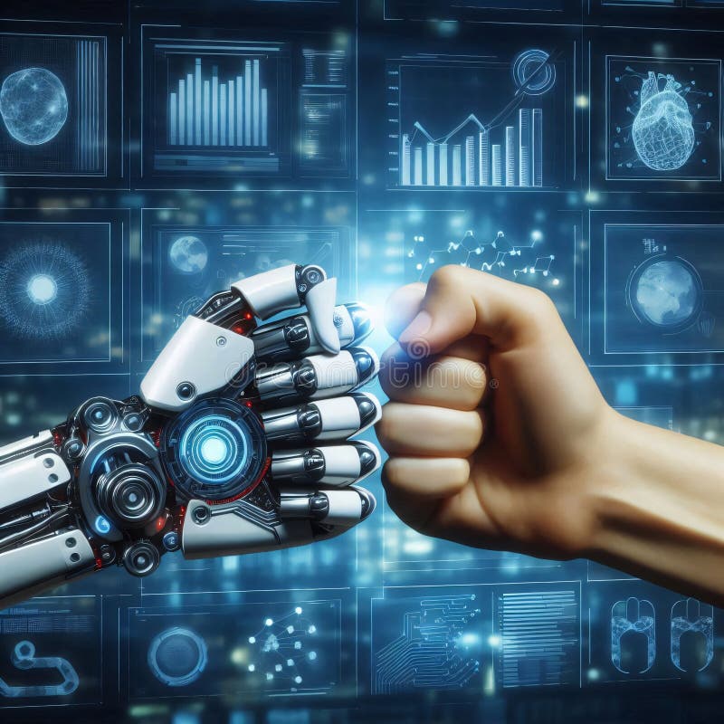Human Hand and Robot Making Fist Bump with Data Mining Technology Stock ...