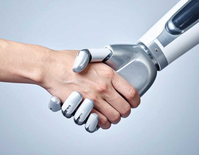 A Human Hand and a Robot Hand Shaking Stock Illustration - Illustration ...
