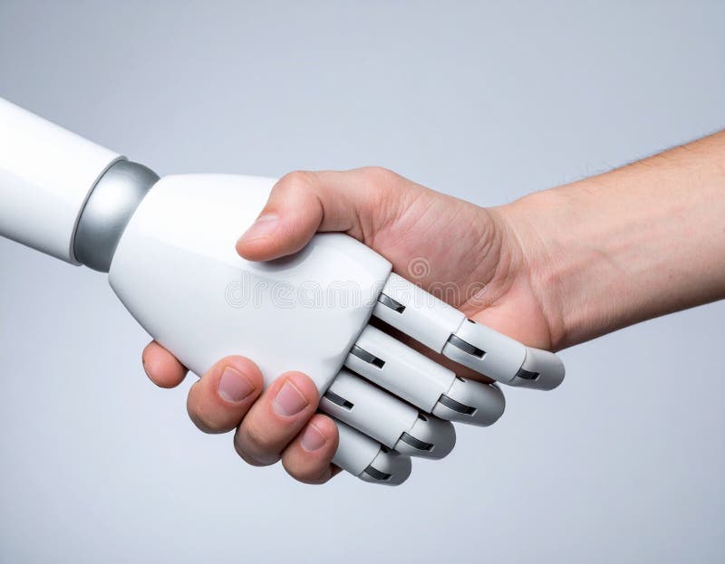 A Human Hand and a Robot Hand Shaking Stock Illustration - Illustration ...