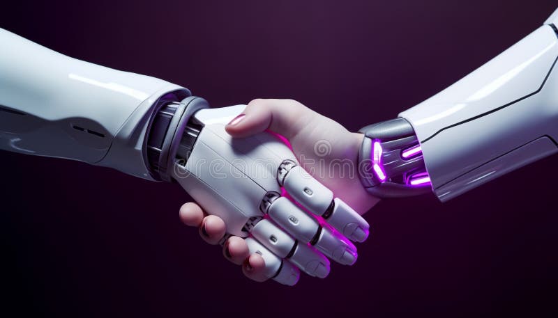Human Hand and Robotic Arm Shaking in Agreement Generated by AI Stock ...