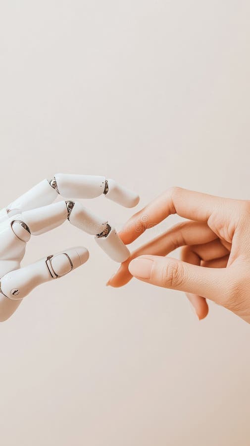 A Human Hand and a Robotic Hand Extend Toward Each Other, Illustrating ...