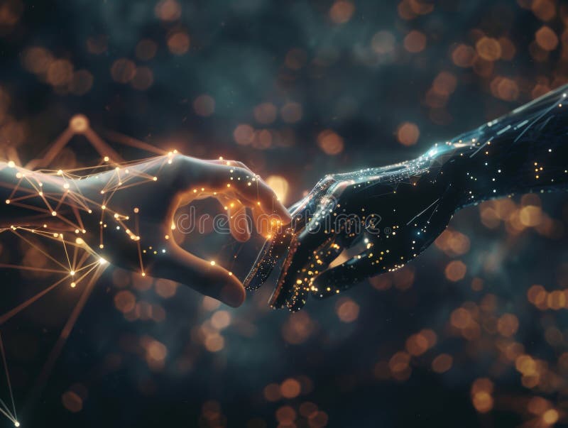 A Human Hand and a Robotic Hand Gently Touch, Symbolizing the Blending ...