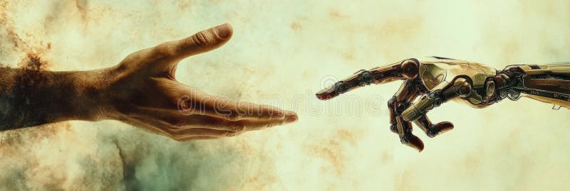 Robotic Hand Human Reaching Towards Each Other Symbolizing Unity ...