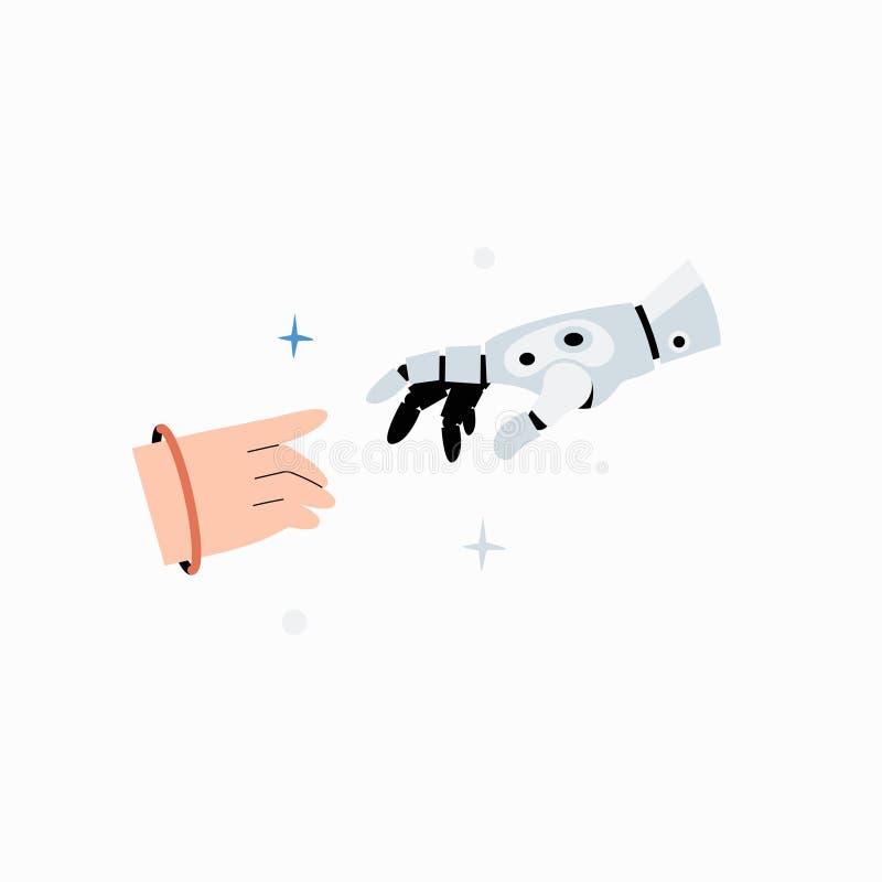 Human Hand Reaching Robotic Hand in Flat Vector Illustration ... Human Hand Reaching Robotic Hand in Flat Vector Illustration ...