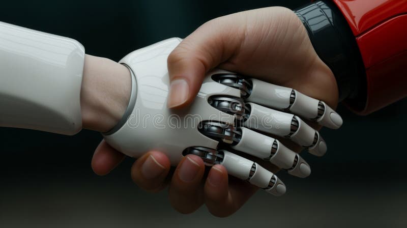 A Human Hand and a Robotic Hand Shake Stock Illustration - Illustration ...