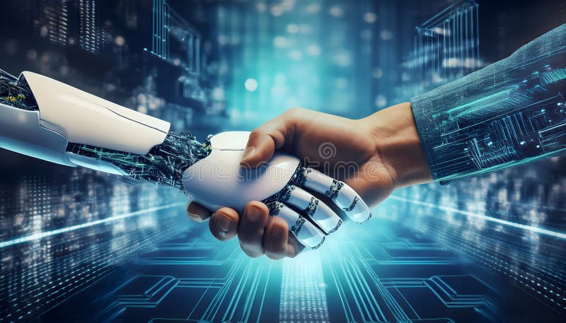 A Human Hand and a Robotic Hand are Shaking, Symbolizing the ...