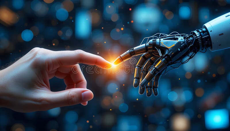 A Human Hand and a Robotic Hand Touch Fingertips, Symbolizing the ...